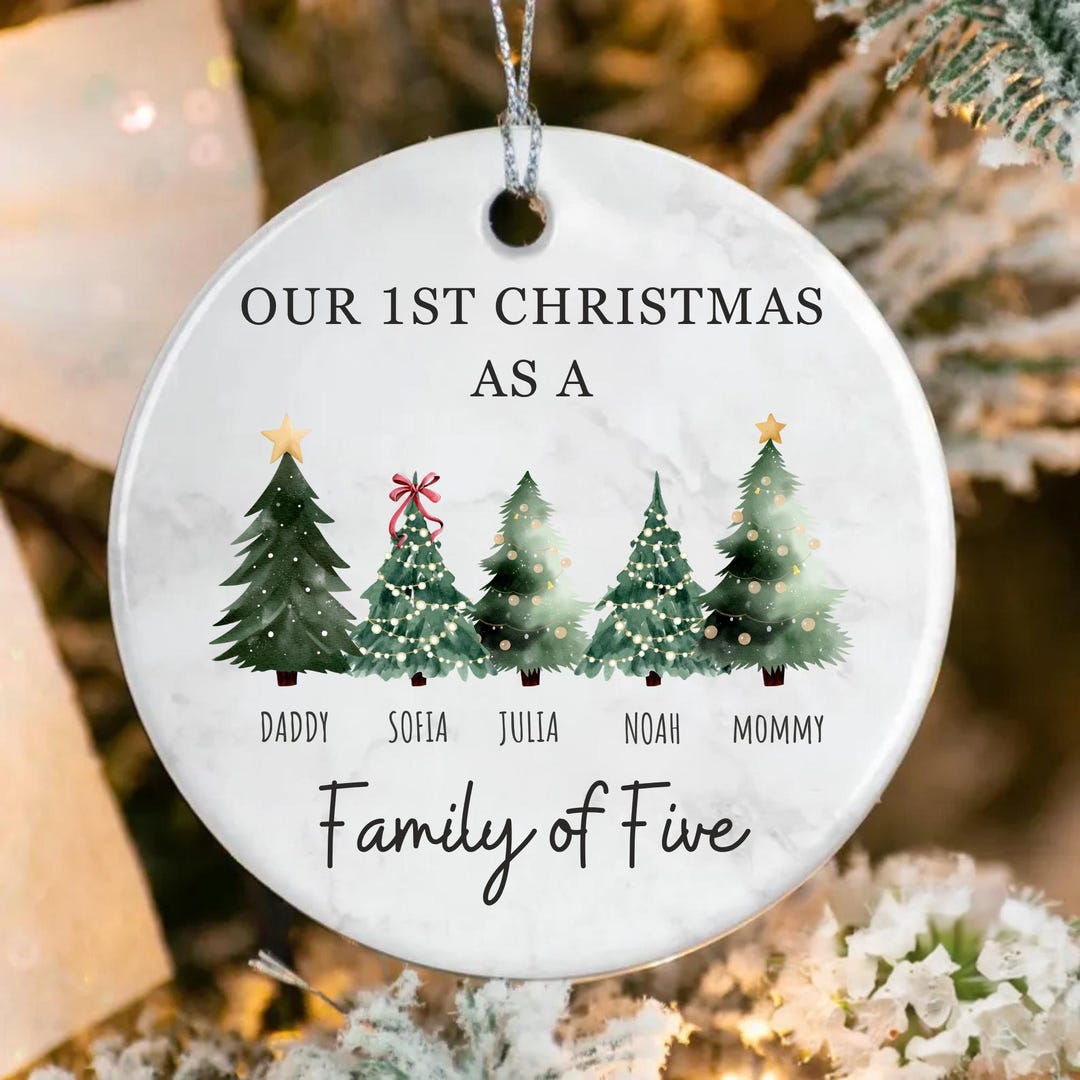 Custom Our First Christmas as A Family Ornament Personalized Pine Tree ...