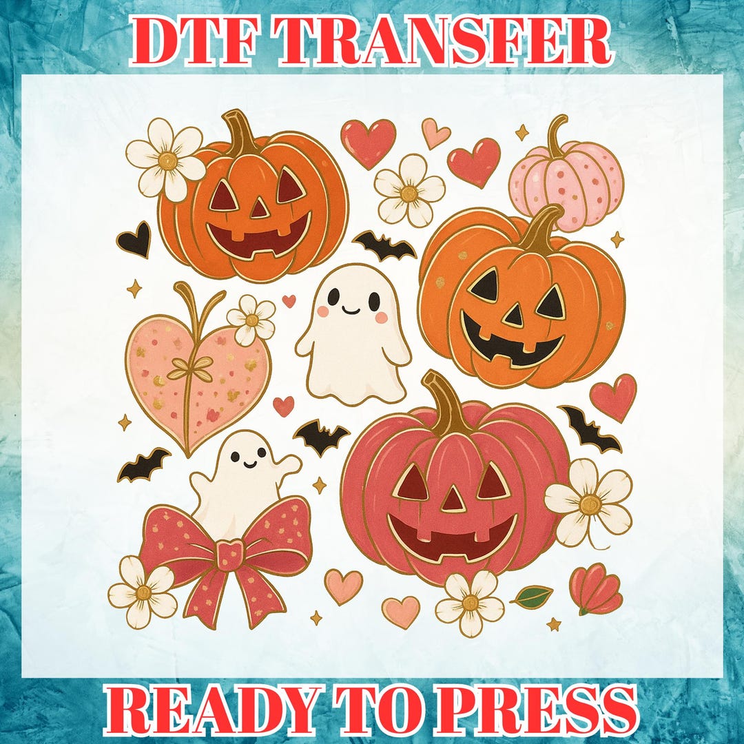 Retro Halloween DTF Transfer, Floral Jack-o'-lantern Ready Press Print ...