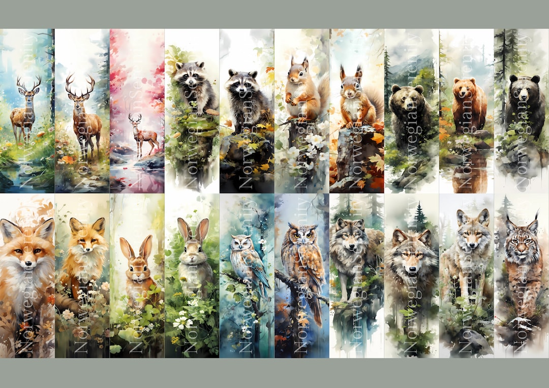 Rustic Forest Animal Bookmarks Watercolor Nature-themed Wilderness ...