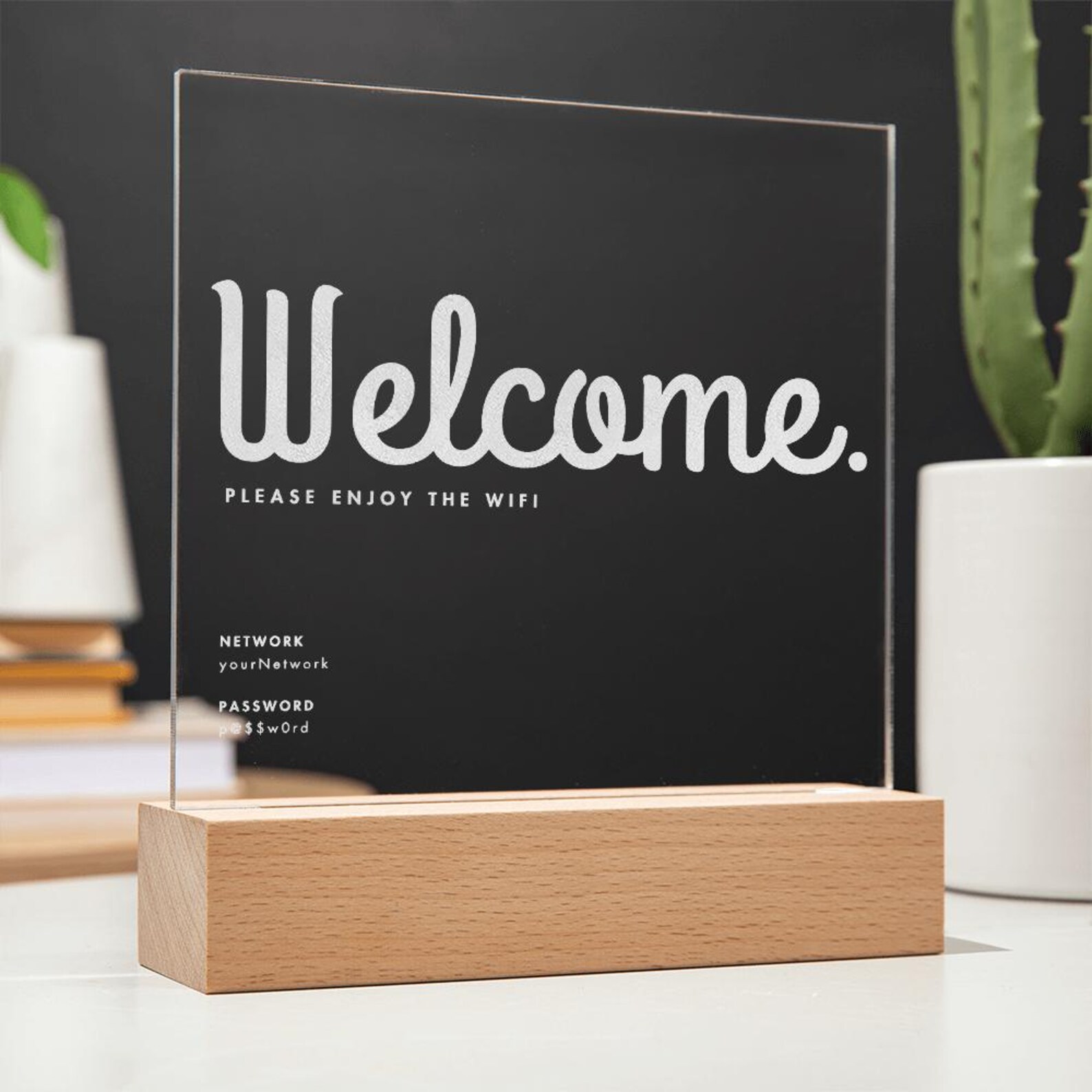 Personalized Acrylic Wifi Sign, Engraved LED Wifi Sign, Modern Wifi ...