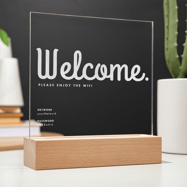 Personalized Acrylic Wifi Sign, Engraved LED Wifi Sign, Modern Wifi ...