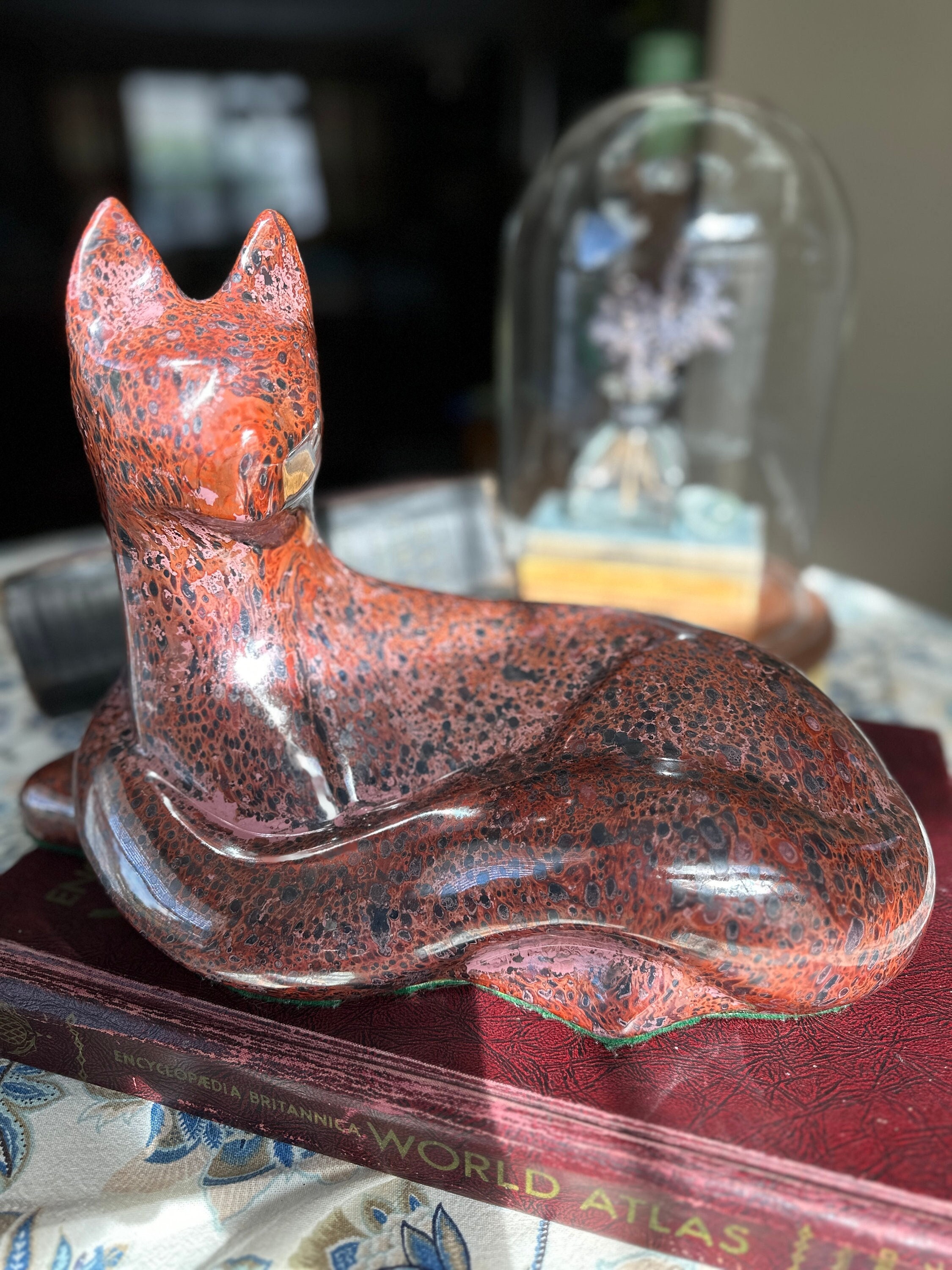 Royal Haeger Cat Statue Burgundy Brown With Drip Glaze Large Ceramic ...
