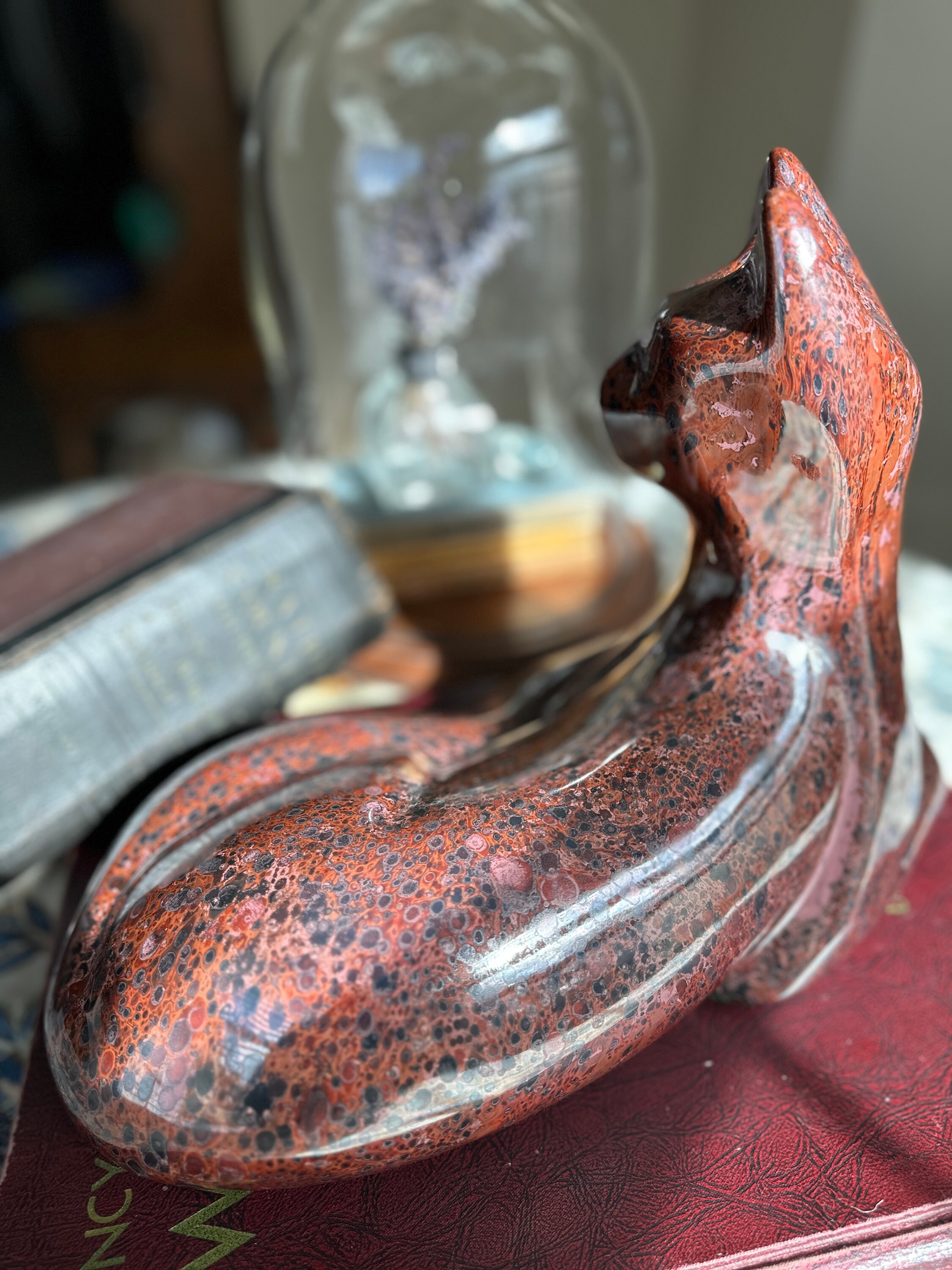 Royal Haeger Cat Statue Burgundy Brown With Drip Glaze Large Ceramic ...