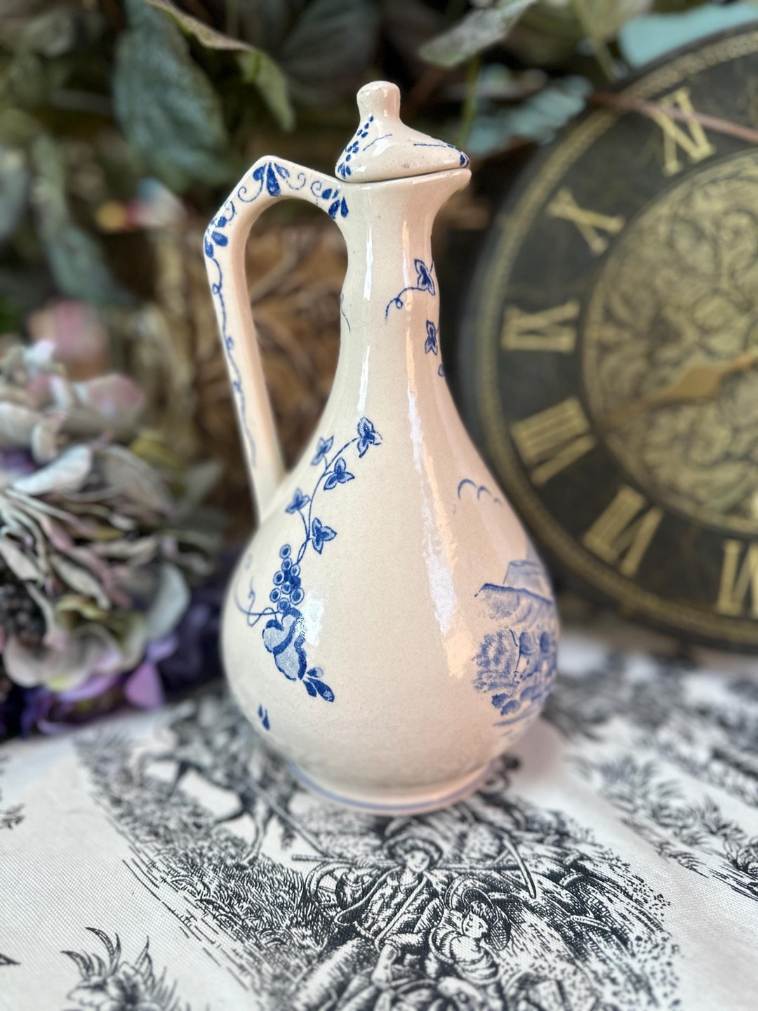 Hand Painted Vinicola Ceramic Wine Pitcher, Portugal Blue and White - Etsy
