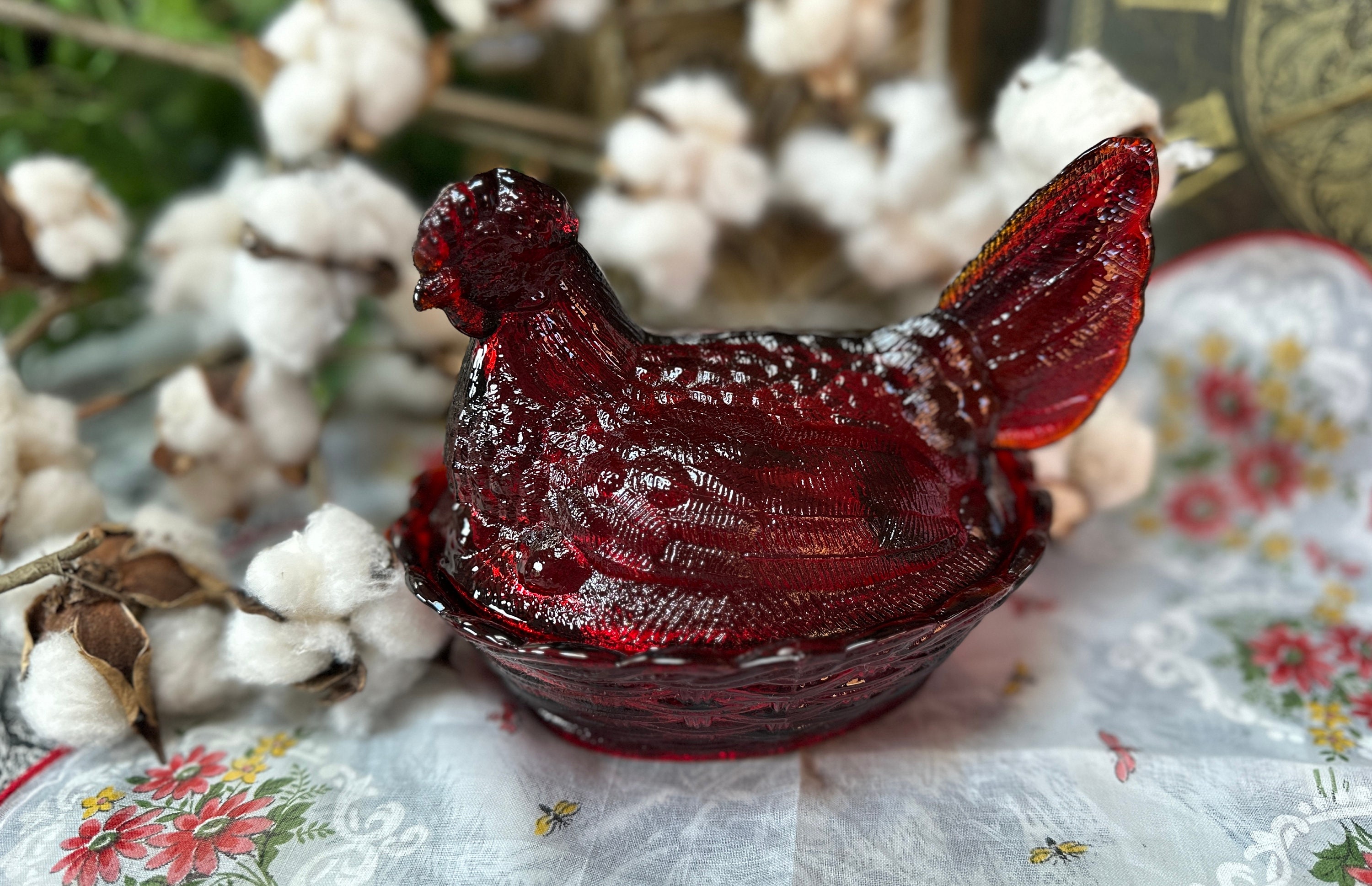 Rare Ruby Red Amberina Glass HON Hen on Nest Split Tail L.E. Smith ...