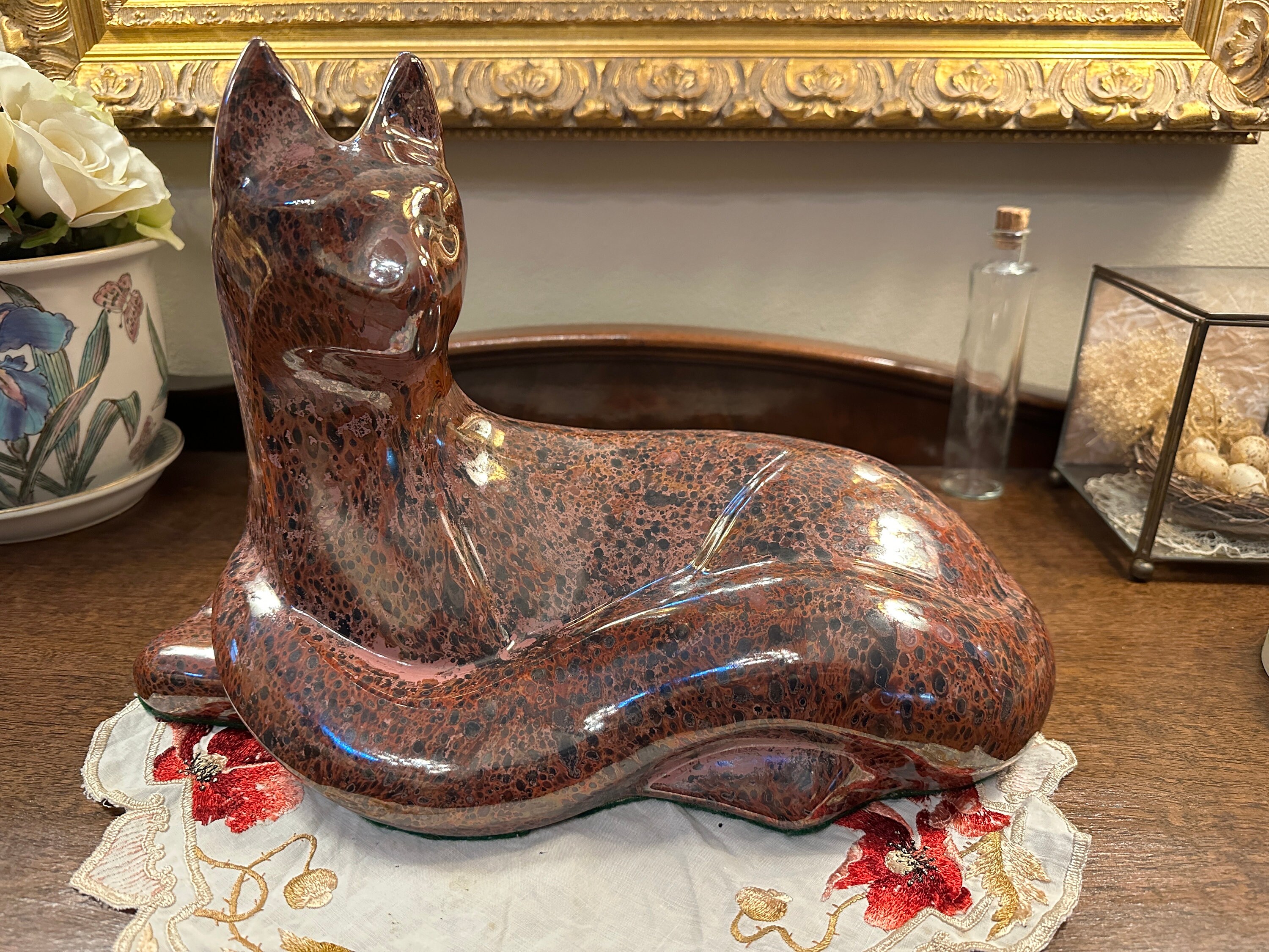 Royal Haeger Cat Statue Burgundy Brown With Drip Glaze Large Ceramic ...
