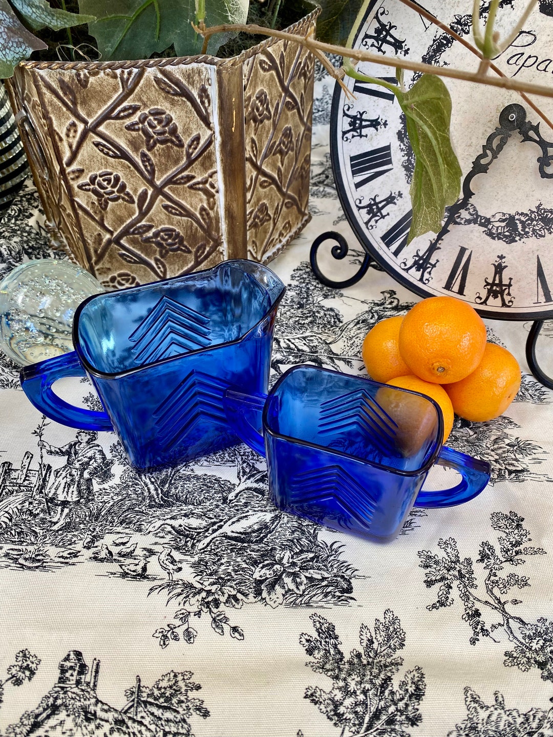 Vintage Art Deco "hazel" Cobalt Blue Sugar and Creamer Set. - Etsy