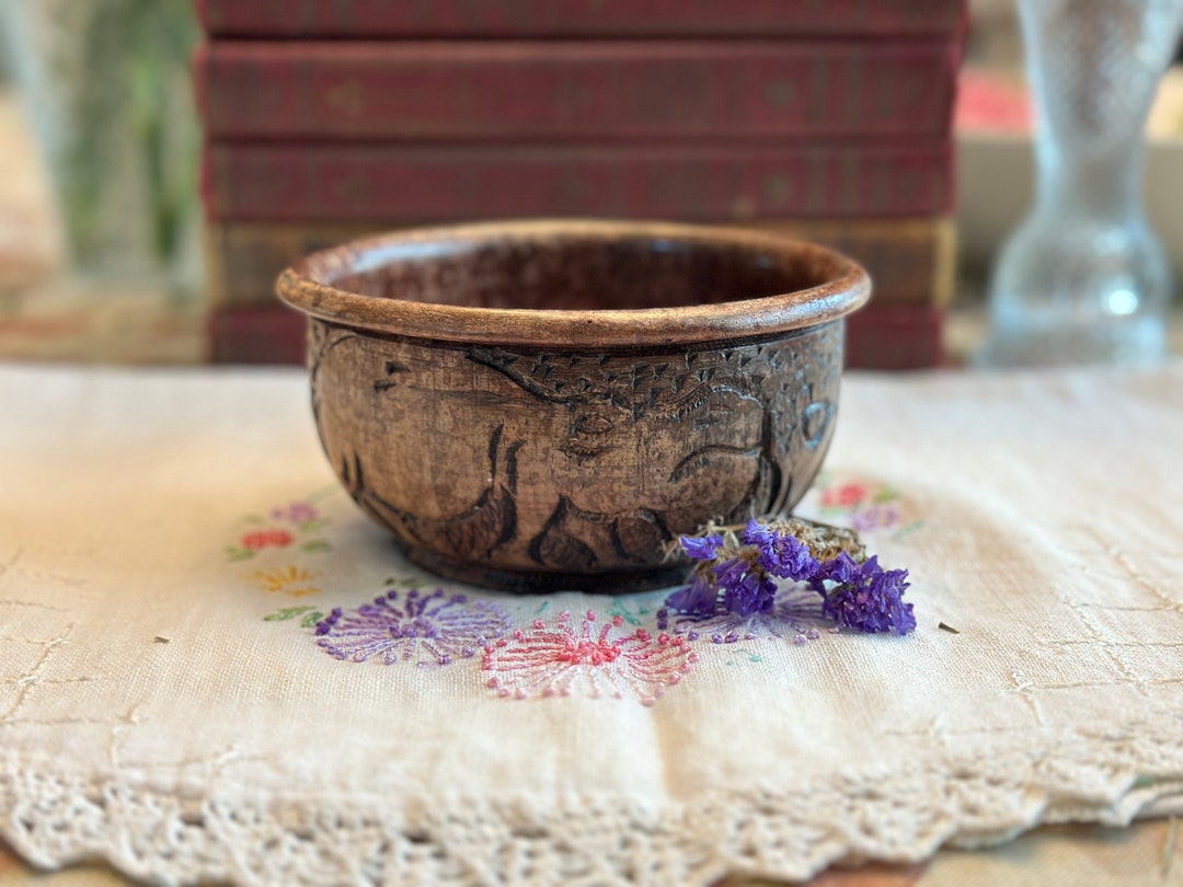 Carved Wood Bowl With Hippopotamus and Rhino African Animals Salad ...