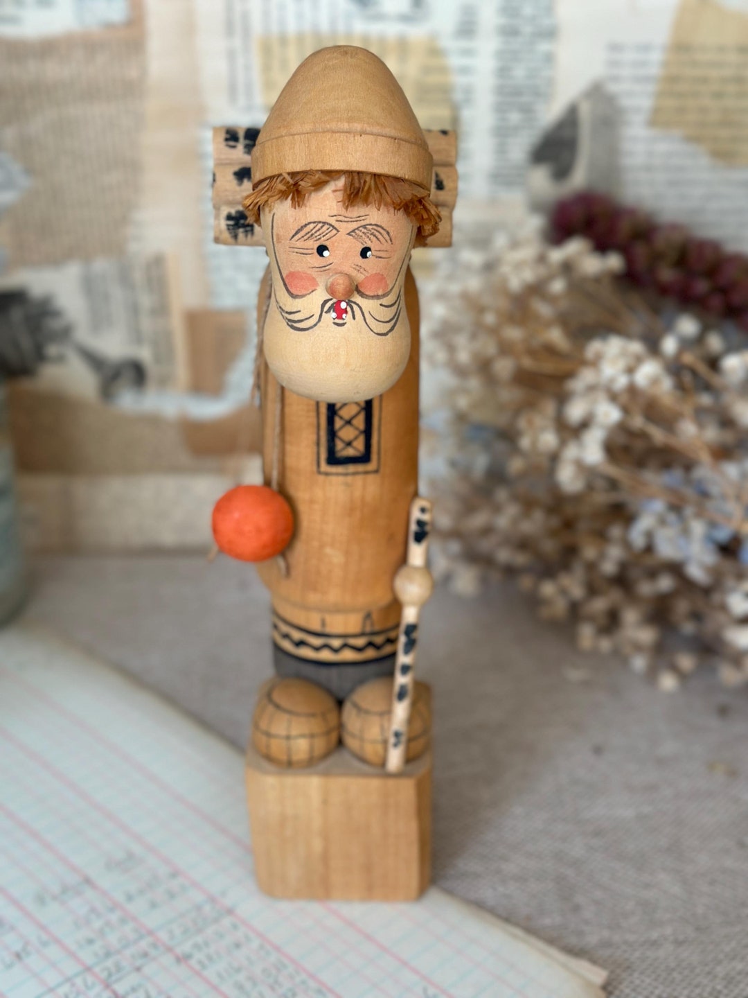 Hand Carved Wooden Figurine Woodcutter Folk Art USSR Russian Original ...
