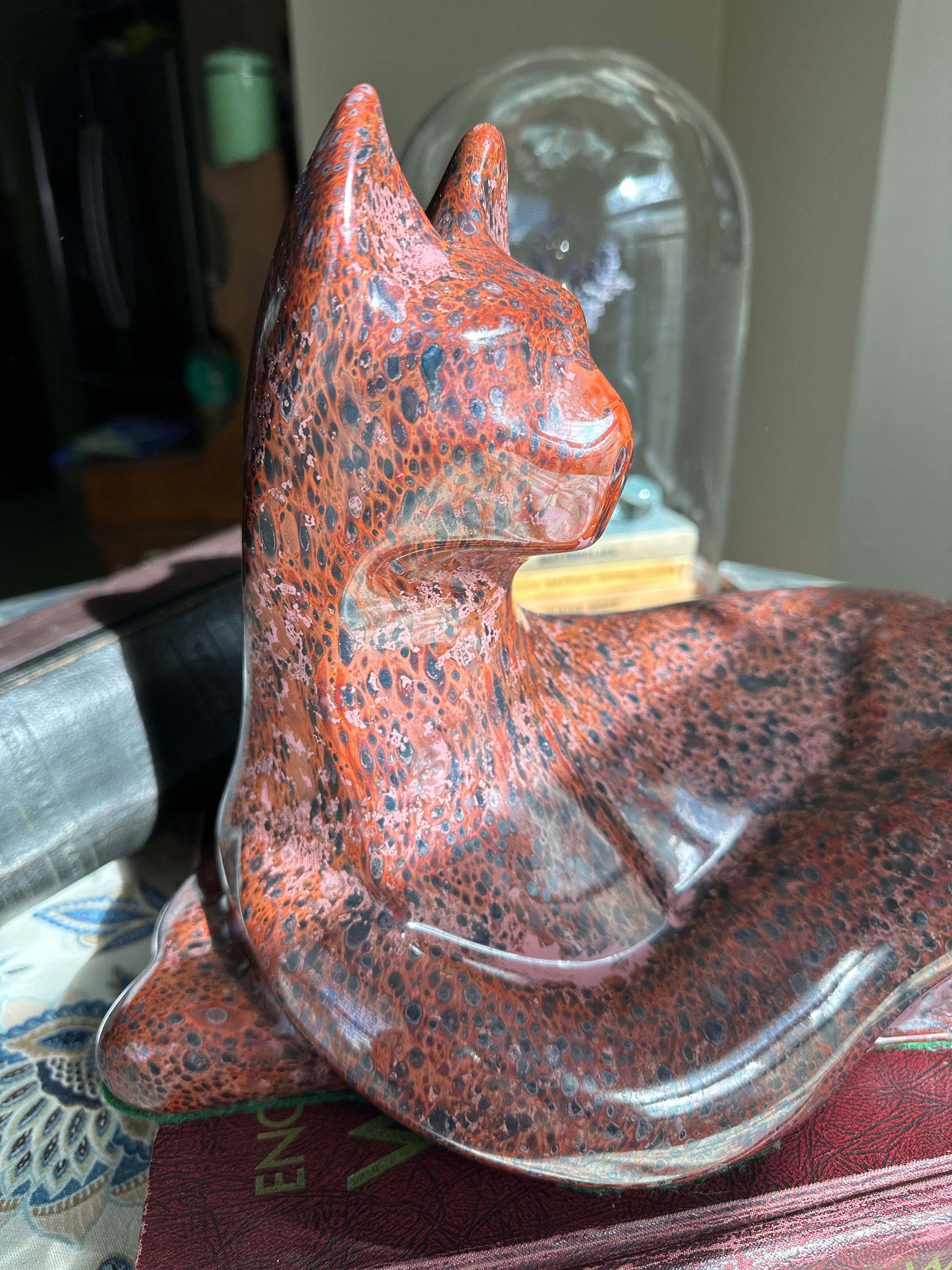 Royal Haeger Cat Statue Burgundy Brown With Drip Glaze Large Ceramic ...