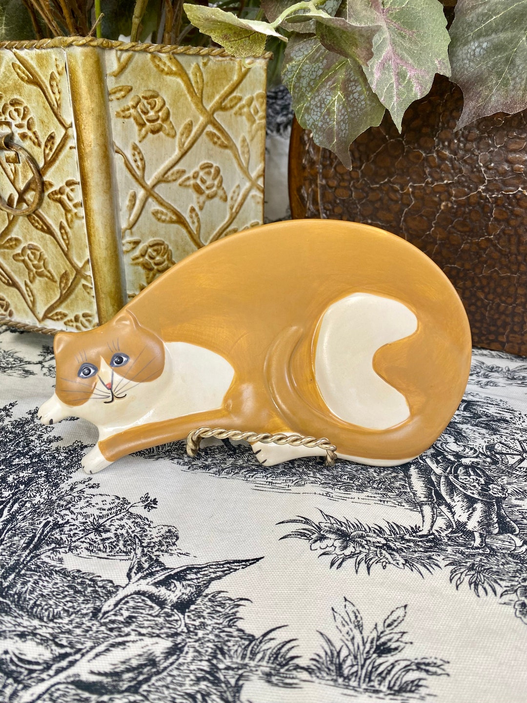 Hand Painted Vintage Sakura Warren Kimble Cat Spoon Rest or Trinket ...