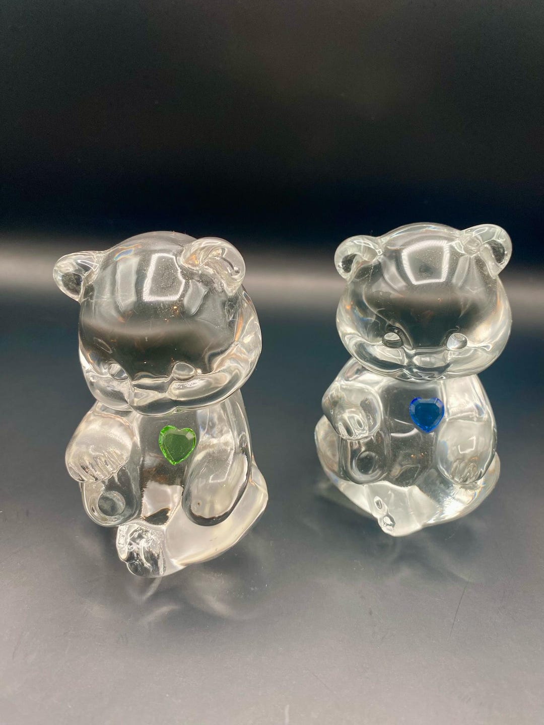 Fenton Glass Teddy Bear Figurine Blue and Green Birthstone Hearts ...