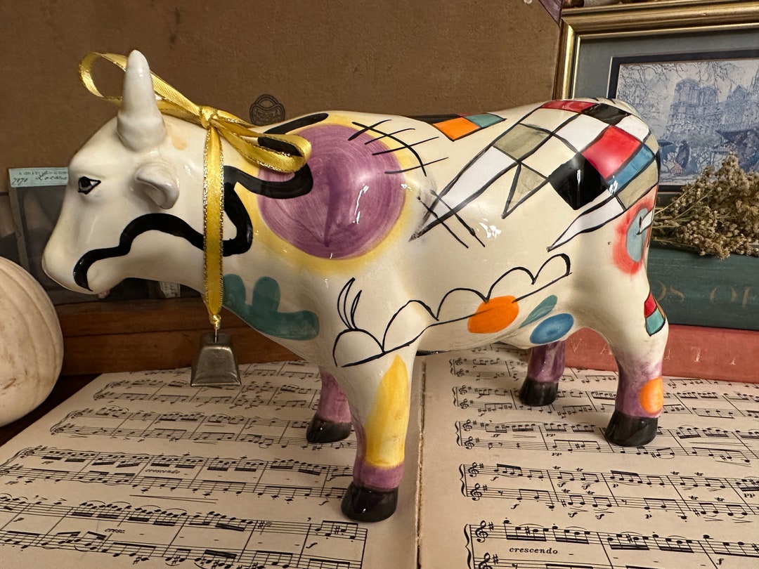 Hand Painted Ceramic Cow Piggy Bank Abstract Style With Bell - Etsy