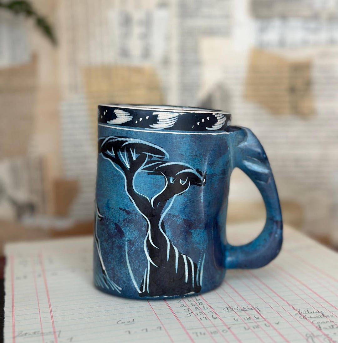 Carved Etched Soapstone Mug African Safari Animal Impala Gazelle Tribal ...