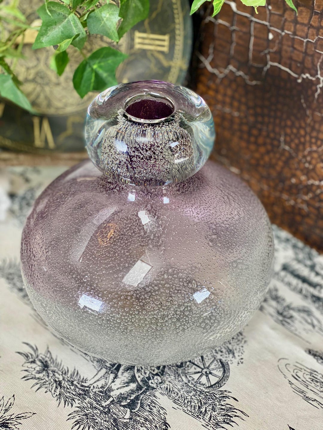 Purple and Gray Bullicante Base Free Form Trapped Bubbles Vase Art ...