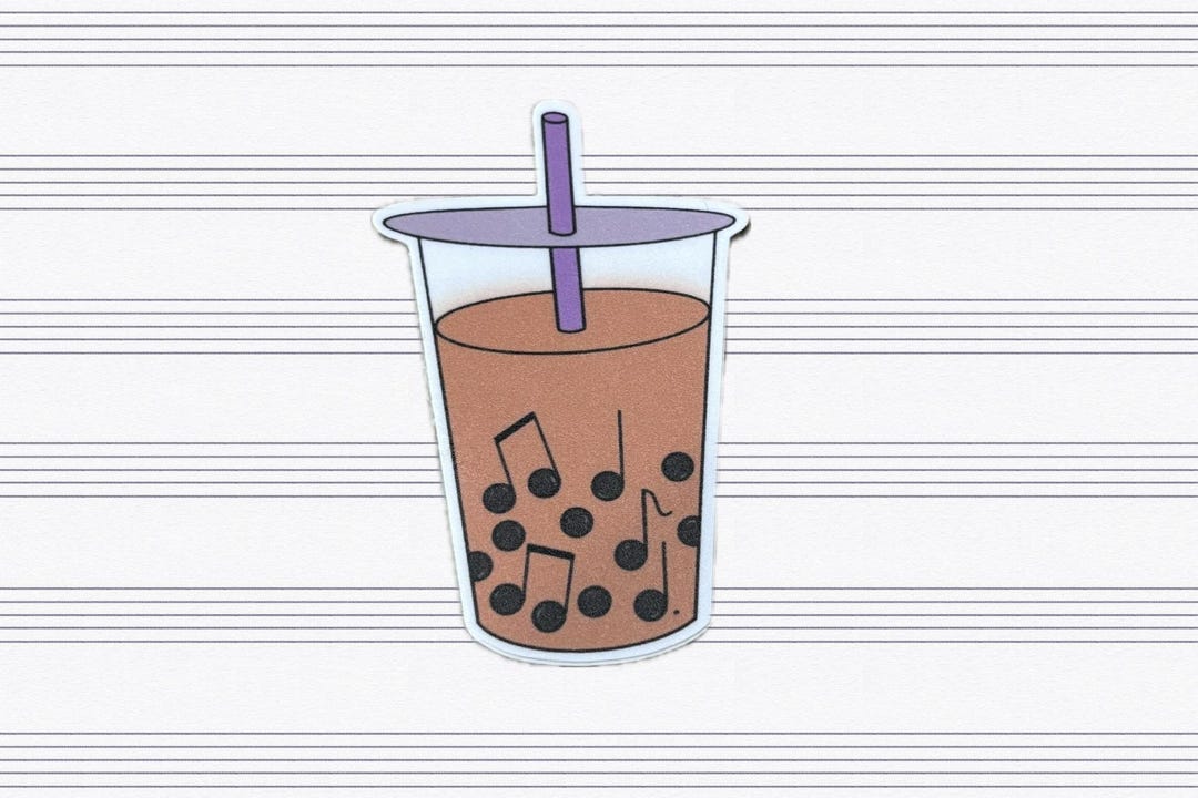 Boba Tea Music Note Sticker for Water Bottle Laptop Music Humor Band ...