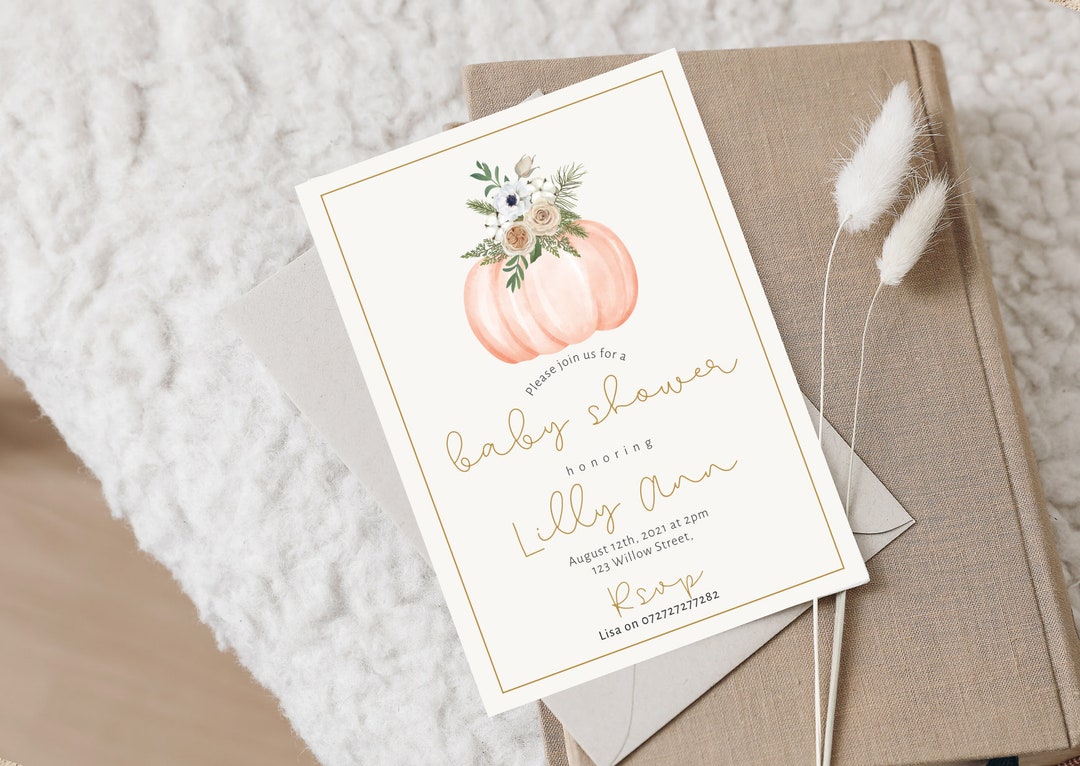 Personalised Little Pumpkin on the Way Baby Shower Invitation Invites ...