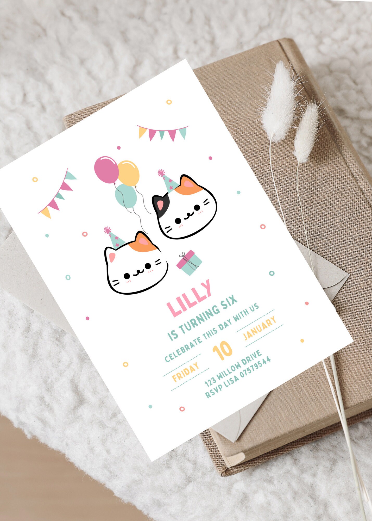 Kawaii Style Cute Simple Cat Birthday Invitation/invite - Etsy