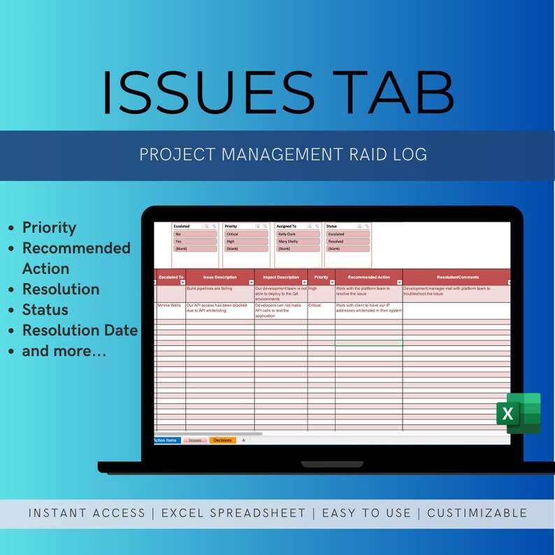 Project Management RAID Log Risk Log Actions Log Issues Log Decisions ... Project Management RAID Log Risk Log Actions Log Issues Log Decisions ...