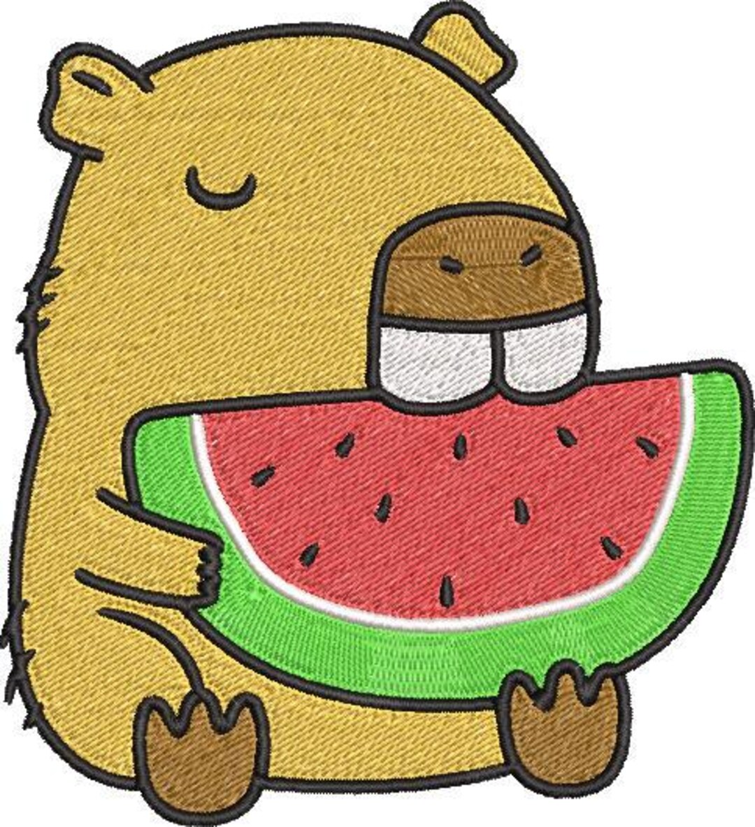 Capybara Eating Watermelon Embroidery Design, Fun and Kawaii Style ...