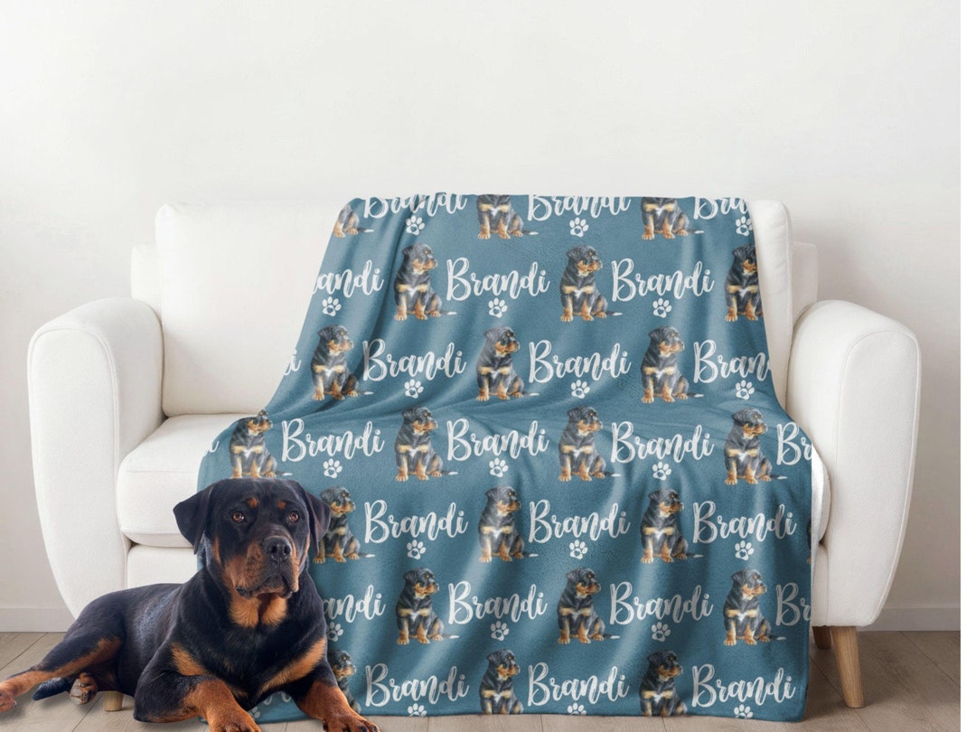 Custom Rottweiler Blanket, Dog Name Blanket,custom Rottie Watercolor ...