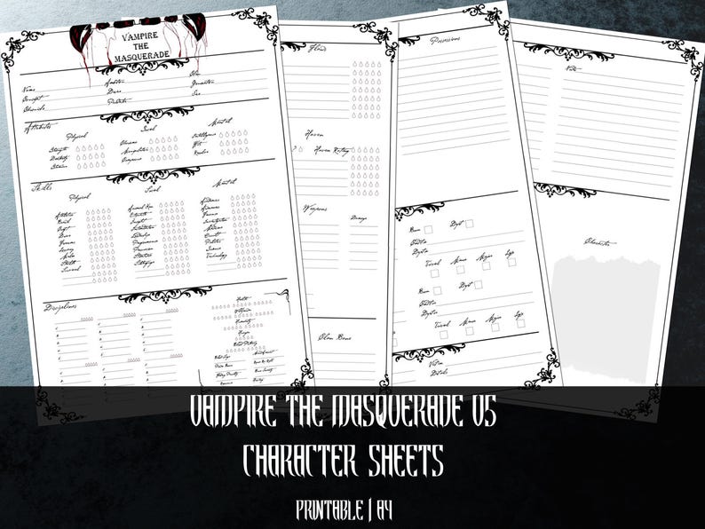 Vampire the Masquerade V5 Printable Character Sheets - Etsy