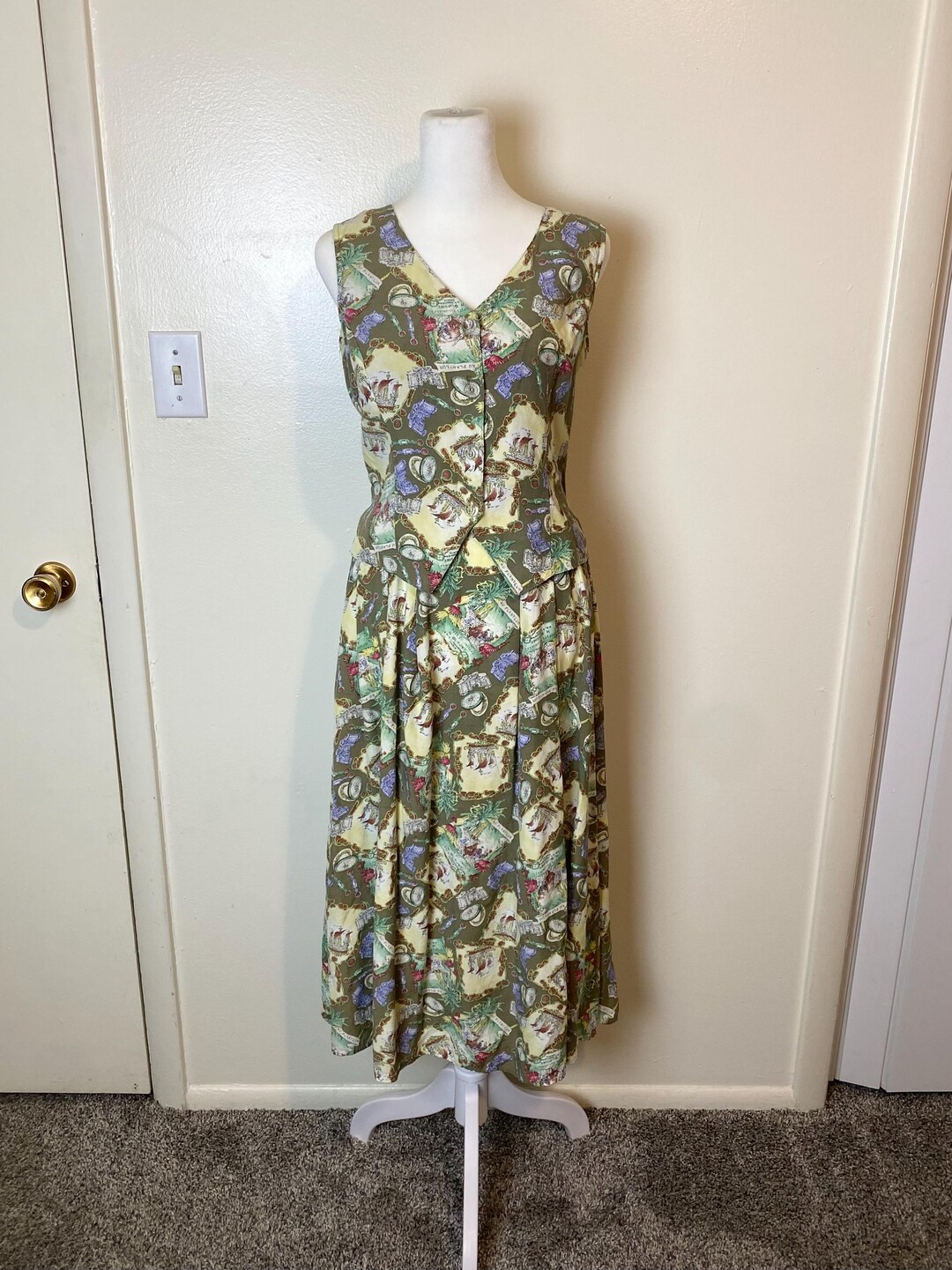 Vintage 90s Nautical Print Midi Dress - Etsy