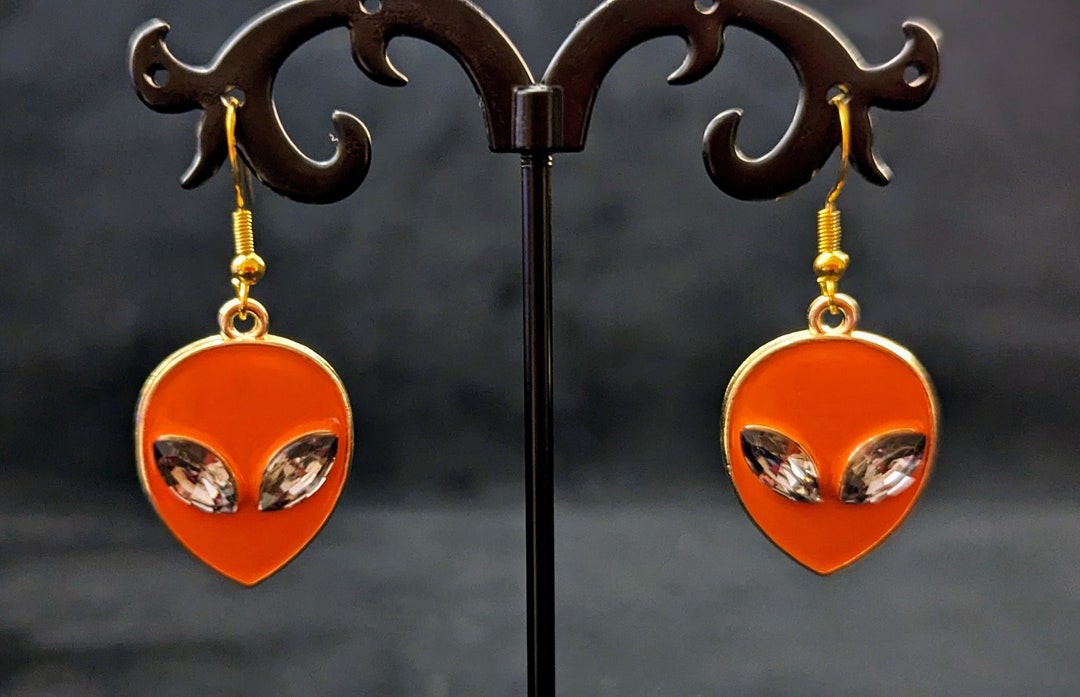 Alien Head Earrings in Orange - Etsy