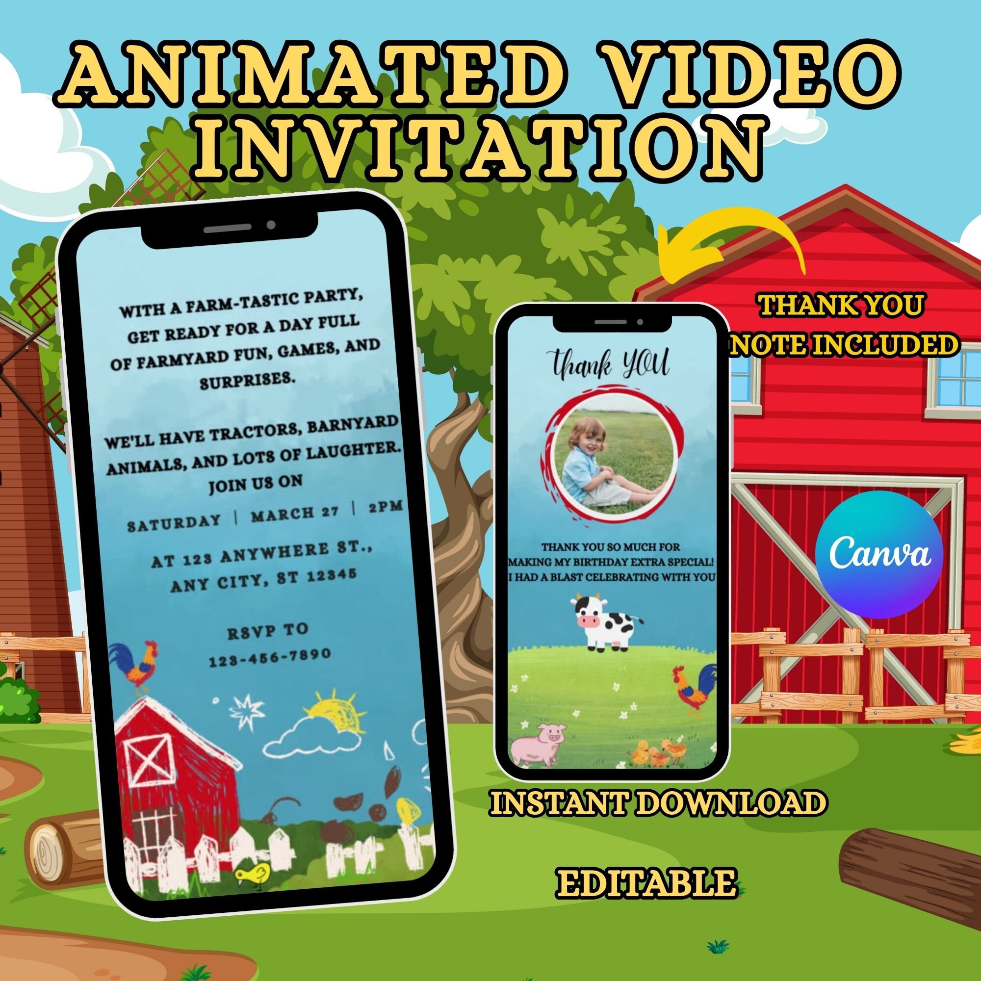 Farm Birthday Video Invite With Photo, Electronic Invitation Template ...