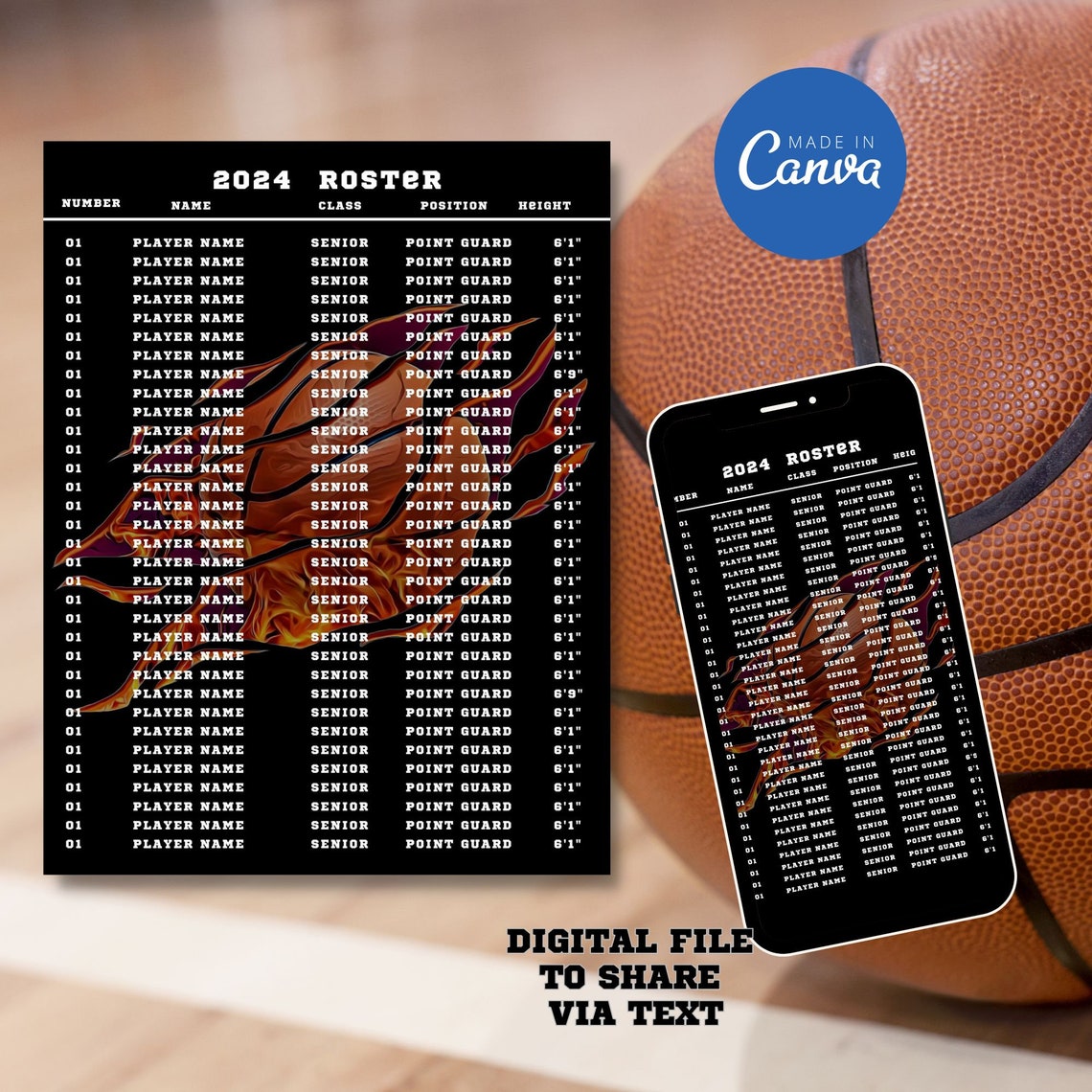 Basketball Team Roster Canva Template - Etsy