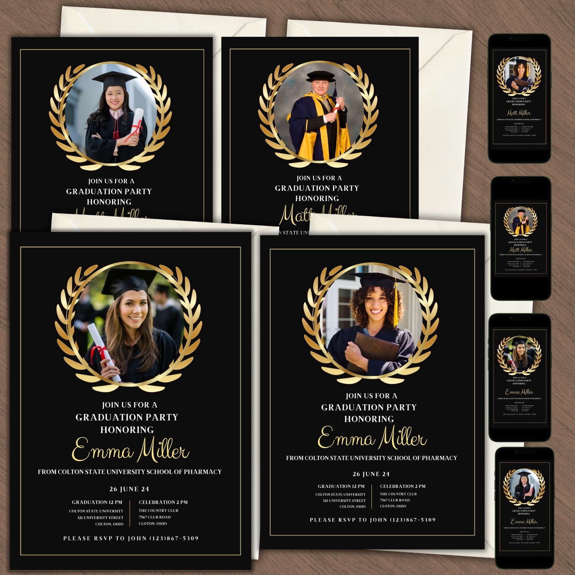 Collage Graduation Invitation 5x7 Template, Modern Minimalist Grad ...
