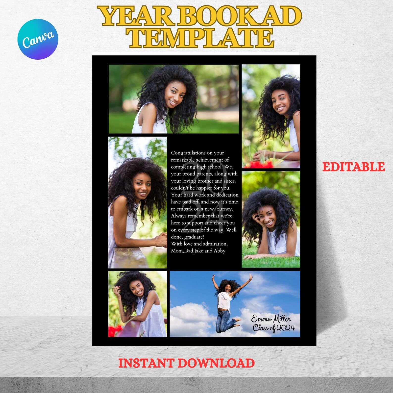 Senior Yearbook Ad Template: Photo Collage, Full Page (edit With CANVA ...