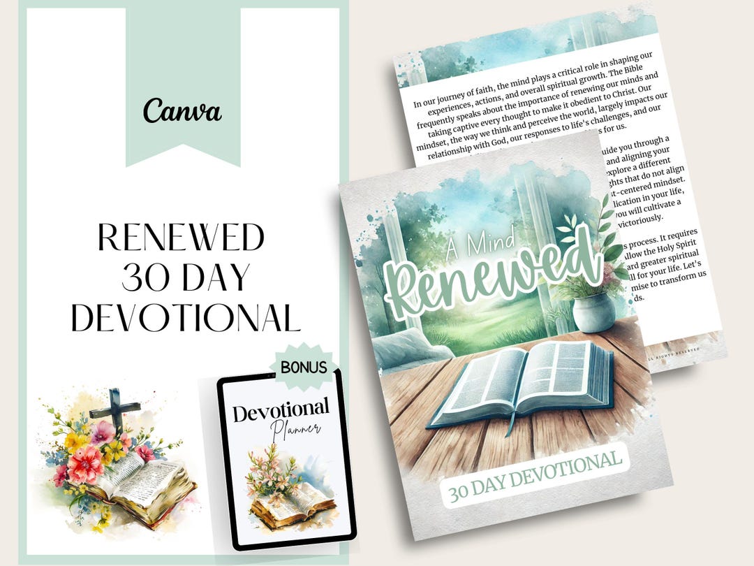 Renewed Devotional 30 Day Ebook Template Canva, Christian Planner ...