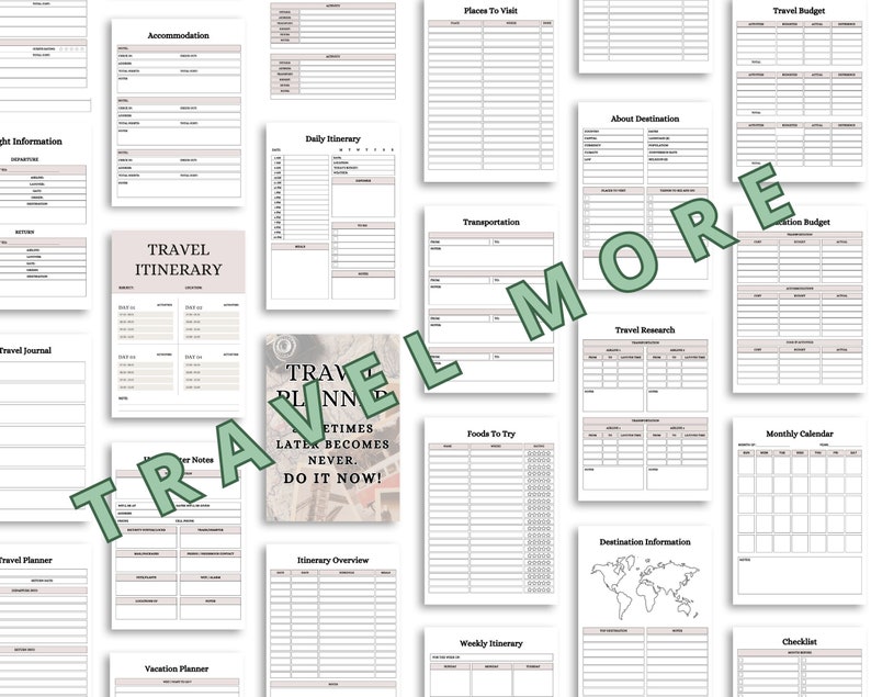 33-page Travel Planner Printable Bundle: Trip Itinerary, Journal ...