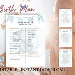 Editable Birth Plan Template | Printable Birthing Plan | Labour and ...