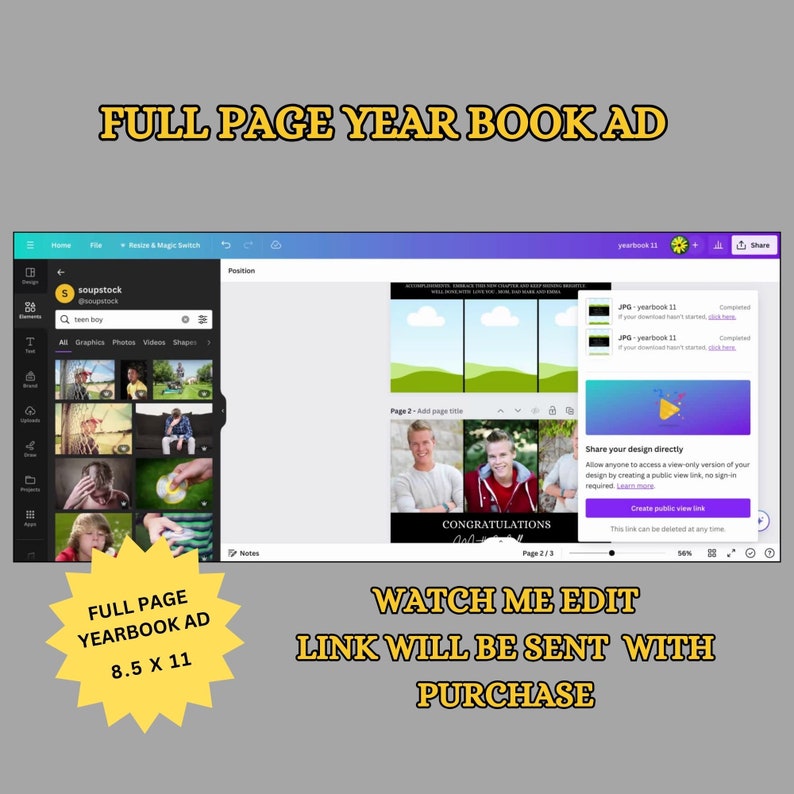YEARBOOK AD Template, Graduation Ad ,edit With CANVA, Full Page ...