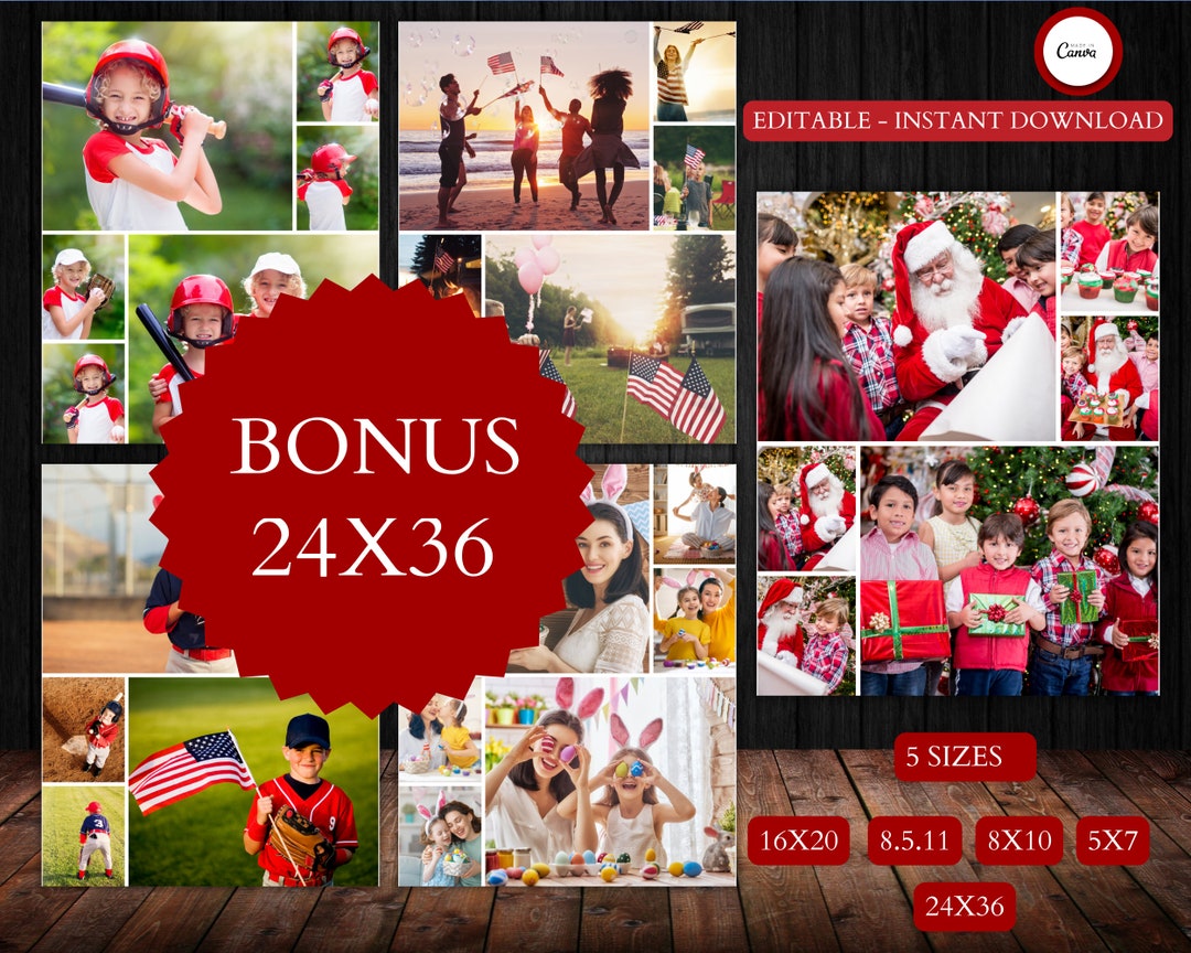 Photo Collage Template Pack, Collage Templates, Photo Storyboard, Canva ...