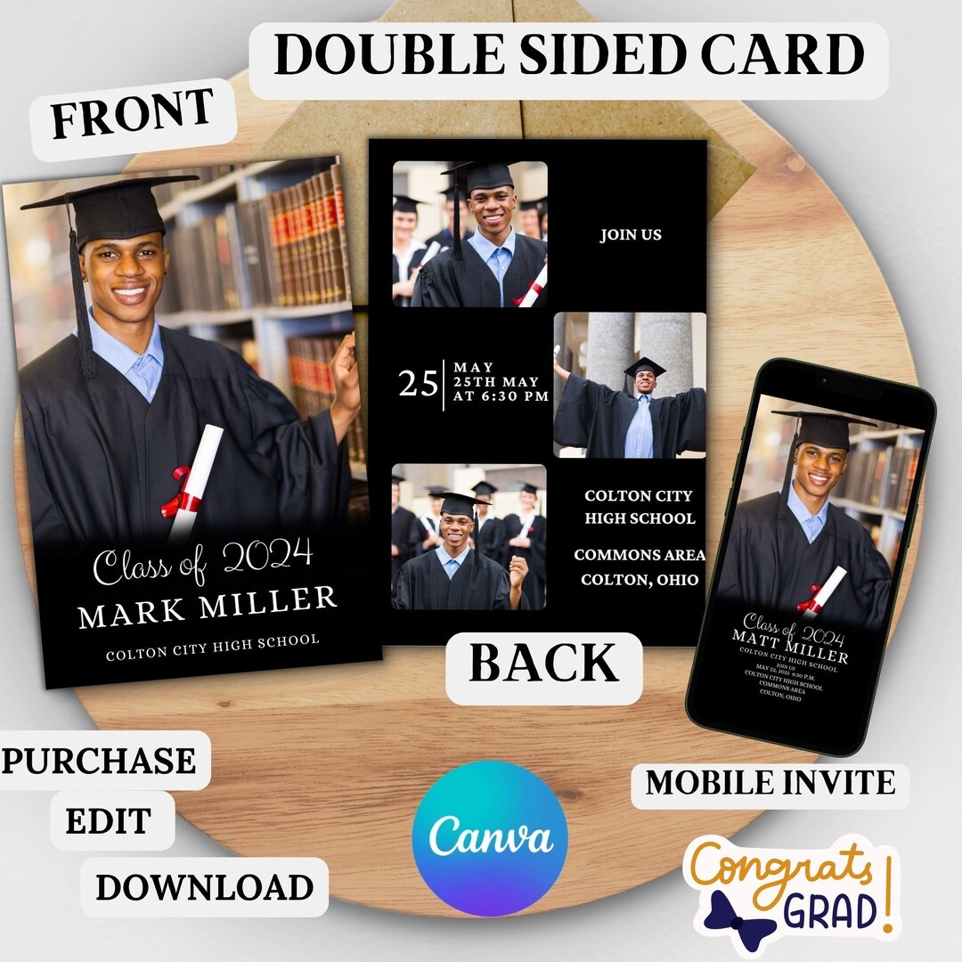 Modern Graduation Invitation Template 2024: Photo Collage, 5x7 (digital ...