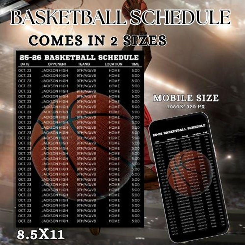 Editable Basketball Schedule Template: Canva DIY Printable (digital ...