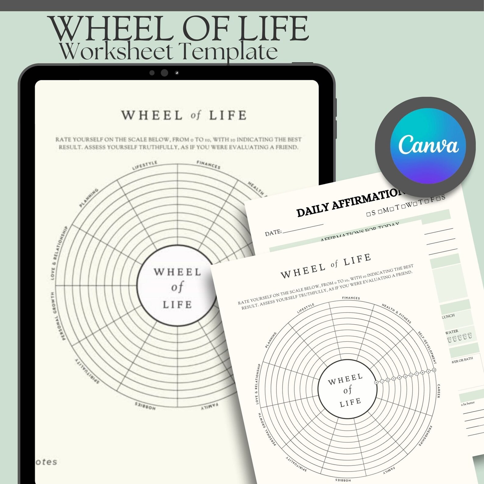 Wheel of Life Worksheet Template: Self Improvement Planner (digital ...