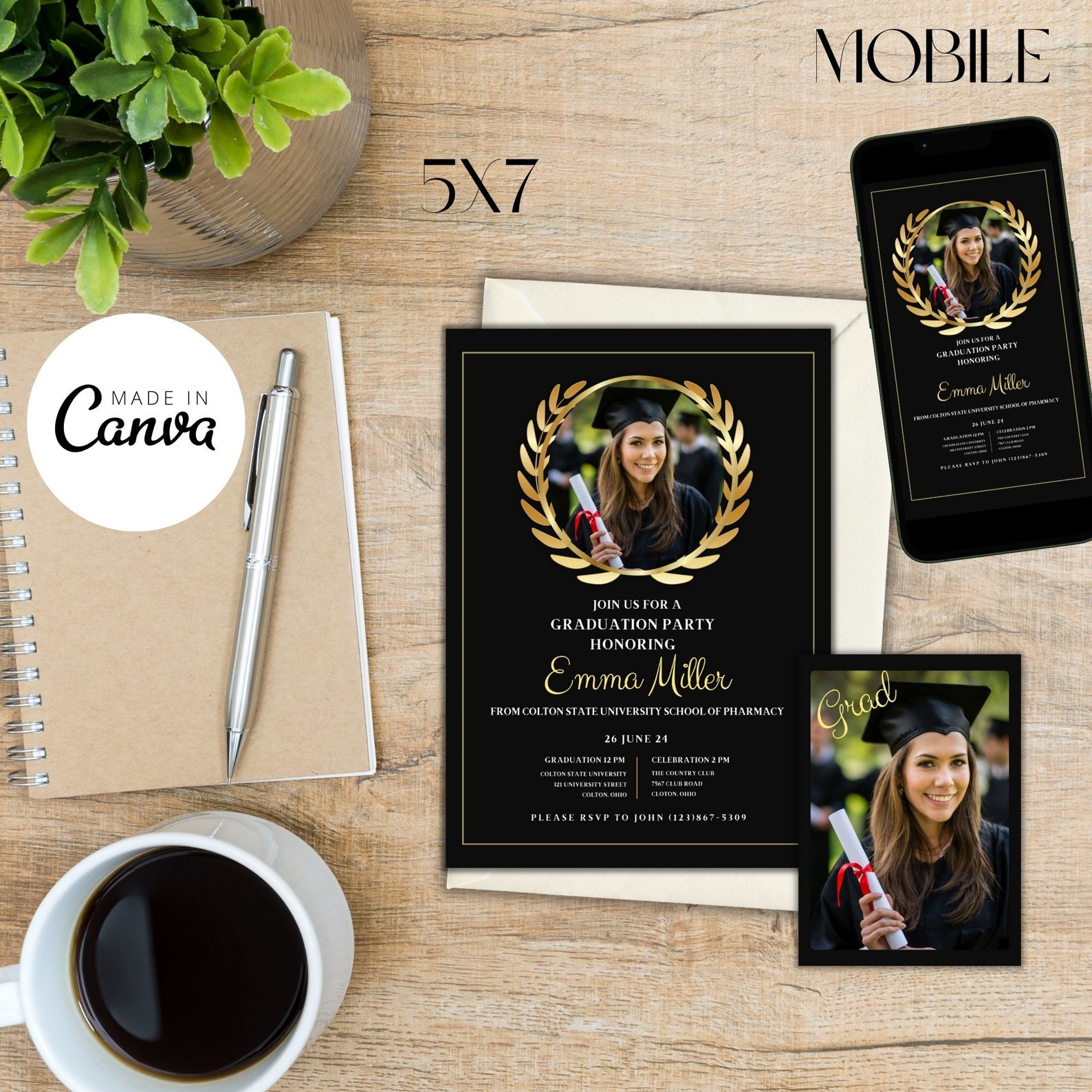 Collage Graduation Invitation 5x7 Template, Modern Minimalist Grad ...