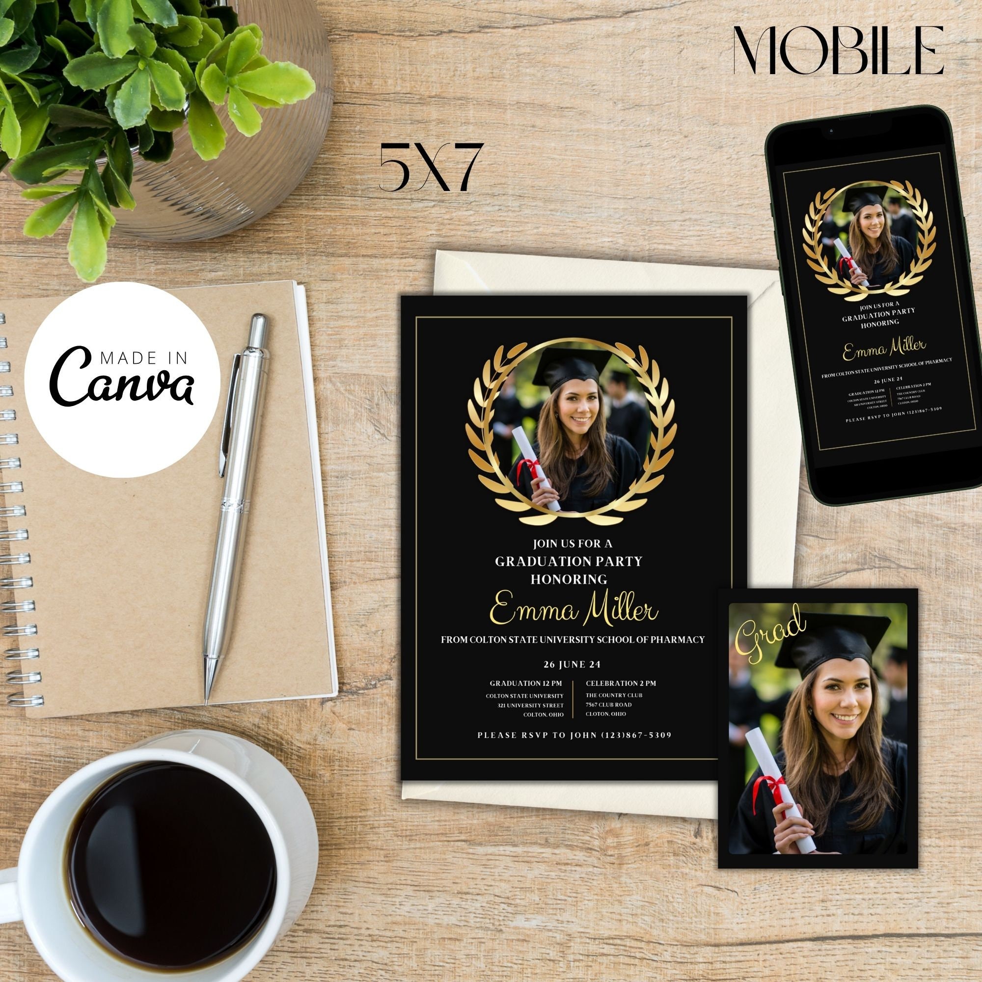 Collage Graduation Invitation 5x7 Template, Modern Minimalist Grad ...