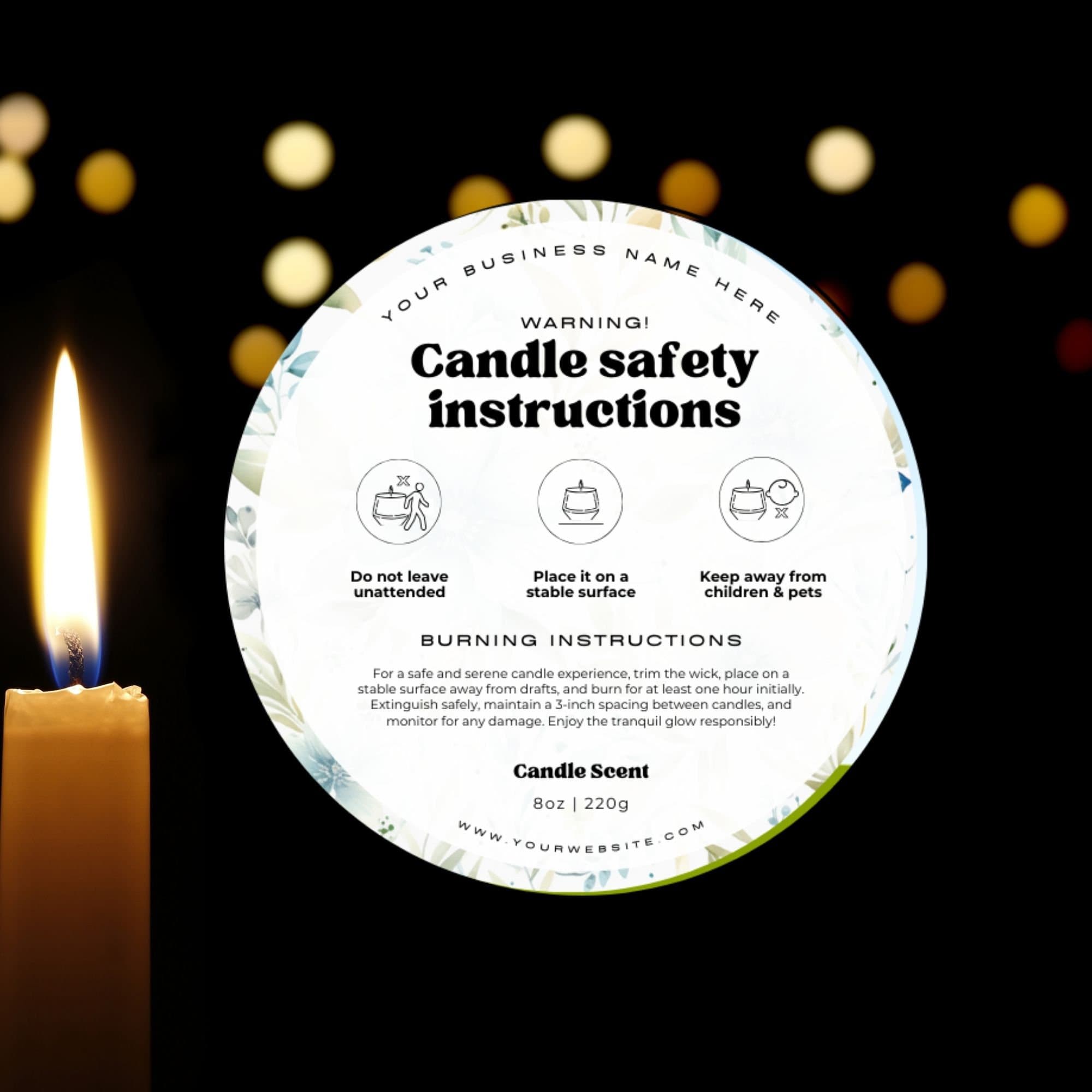 Editable Candle Warning Card, Printable Candle Care Instructions Card ...