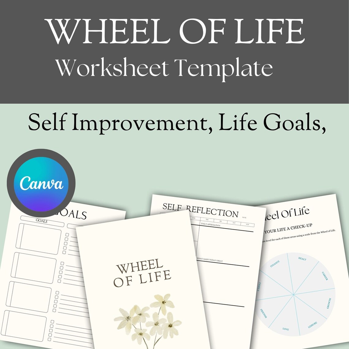Wheel of Life Worksheet Template: Self Improvement Planner (digital ...