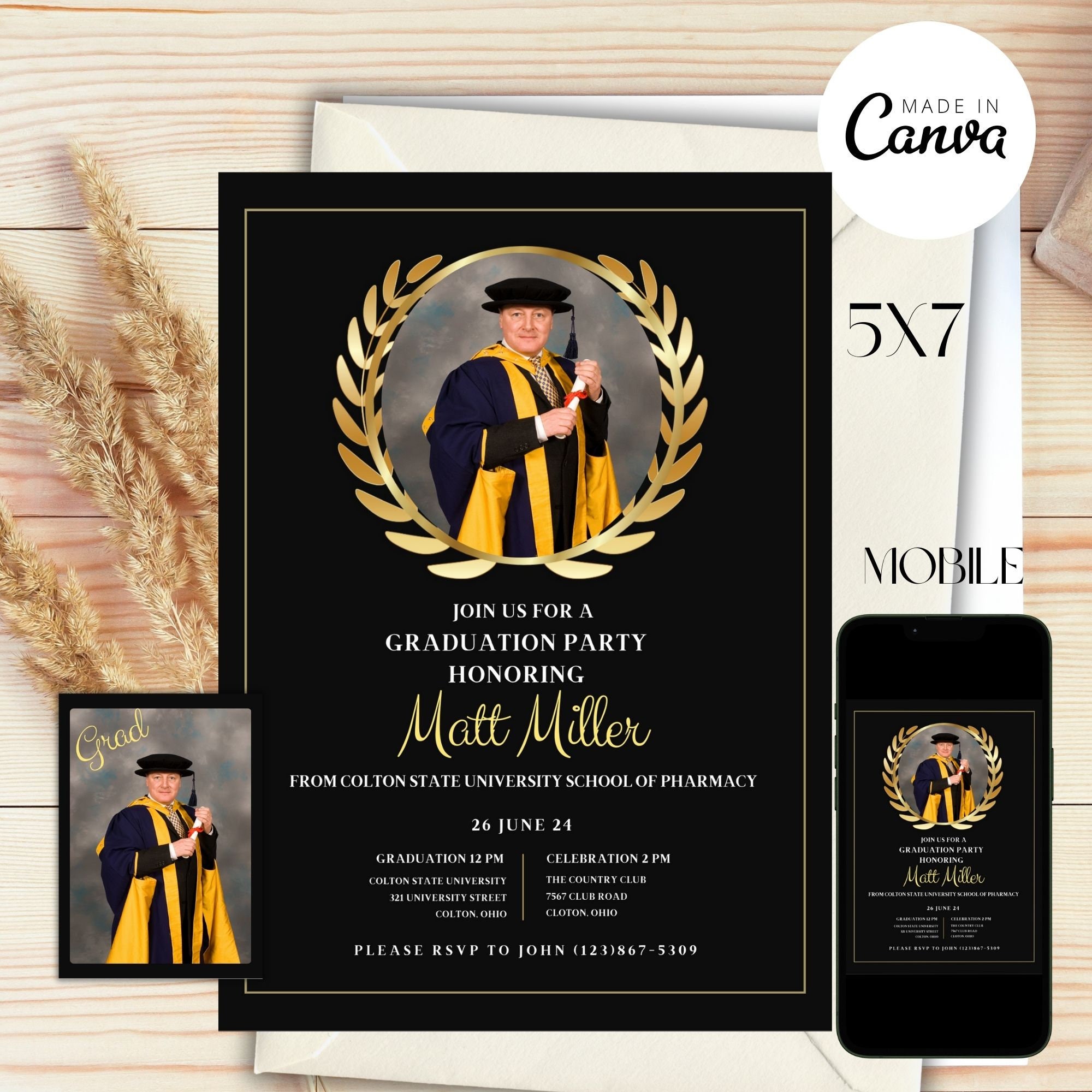 Collage Graduation Invitation 5x7 Template, Modern Minimalist Grad ...