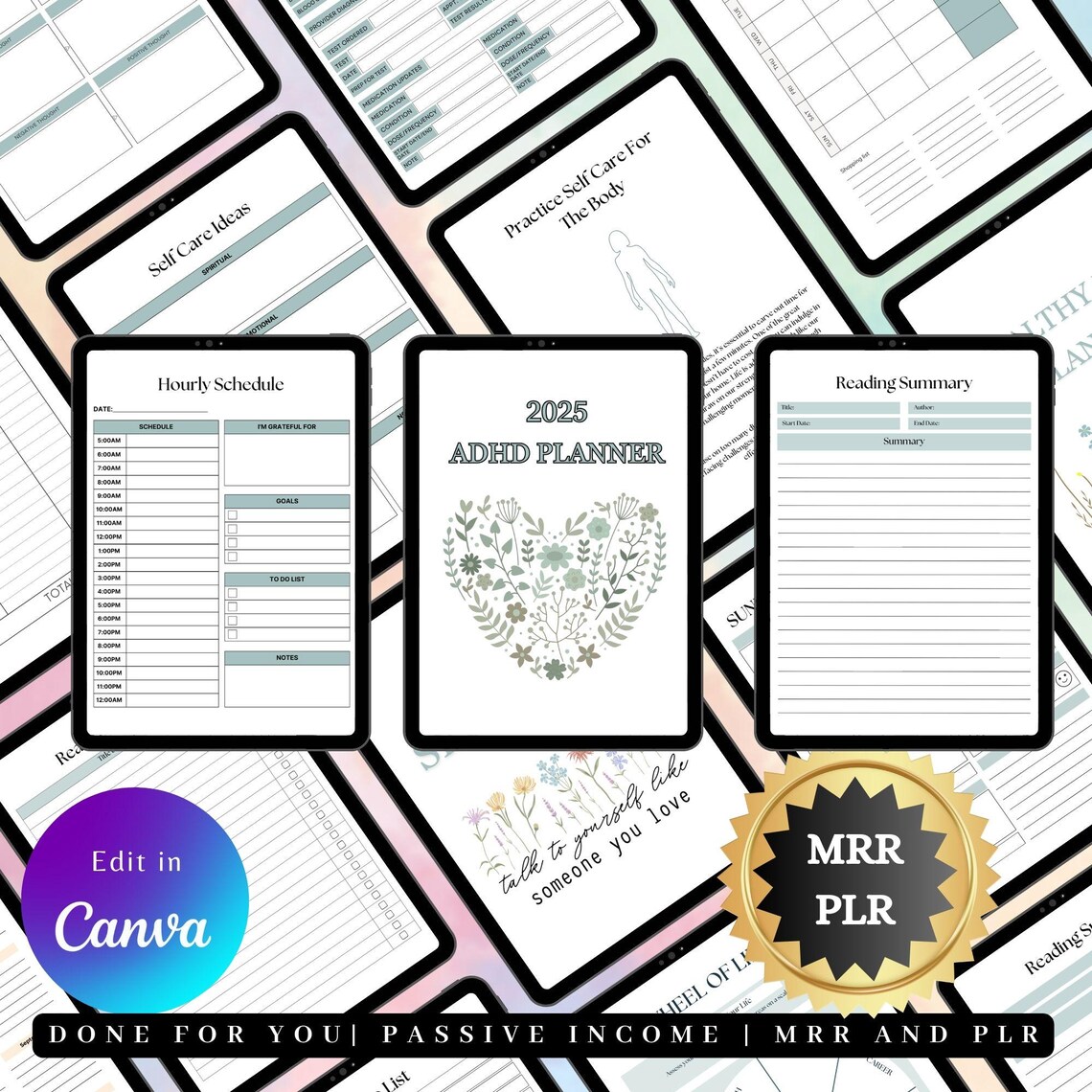 2025 ADHD Planner Journal: Adult Organizer With Resell Rights (canva ...