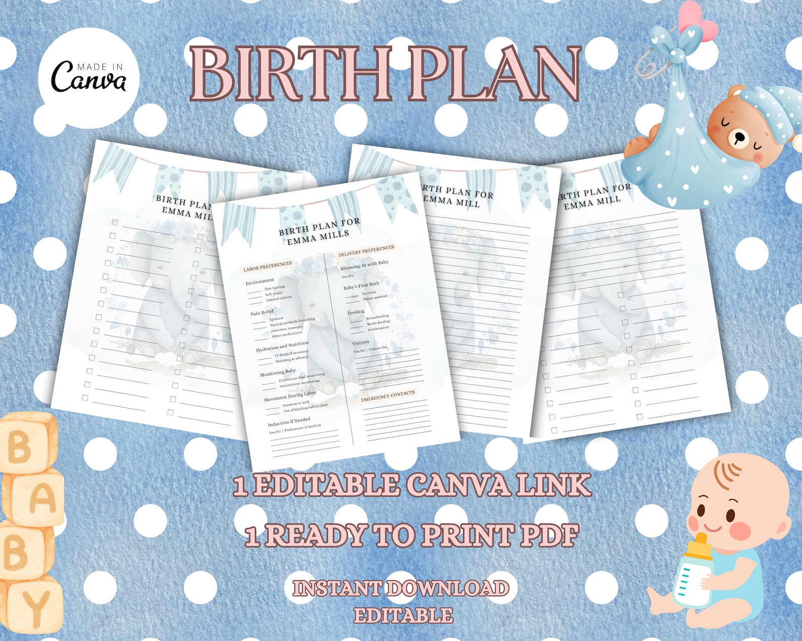 Editable Birth Plan Template | Printable Birthing Plan | Labour and ...
