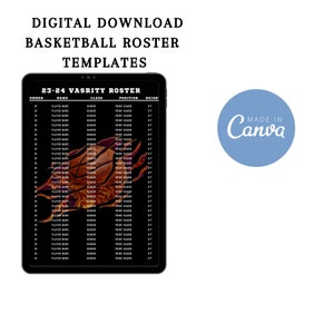 Basketball Team Roster Canva Template - Etsy