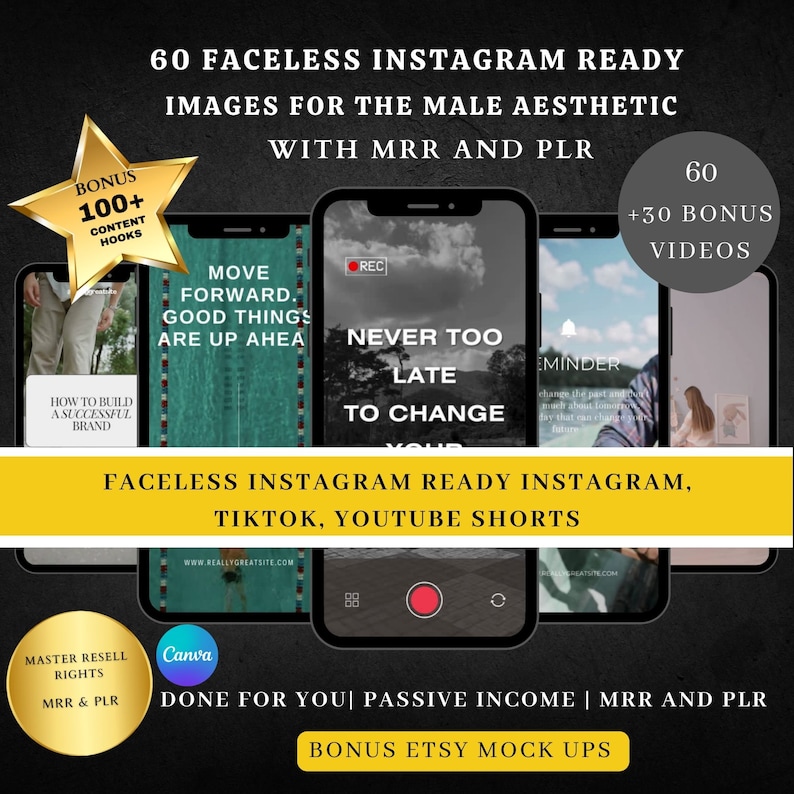 Men's Faceless Instagram Reels Templates: MRR/PLR Canva Videos (digital ...
