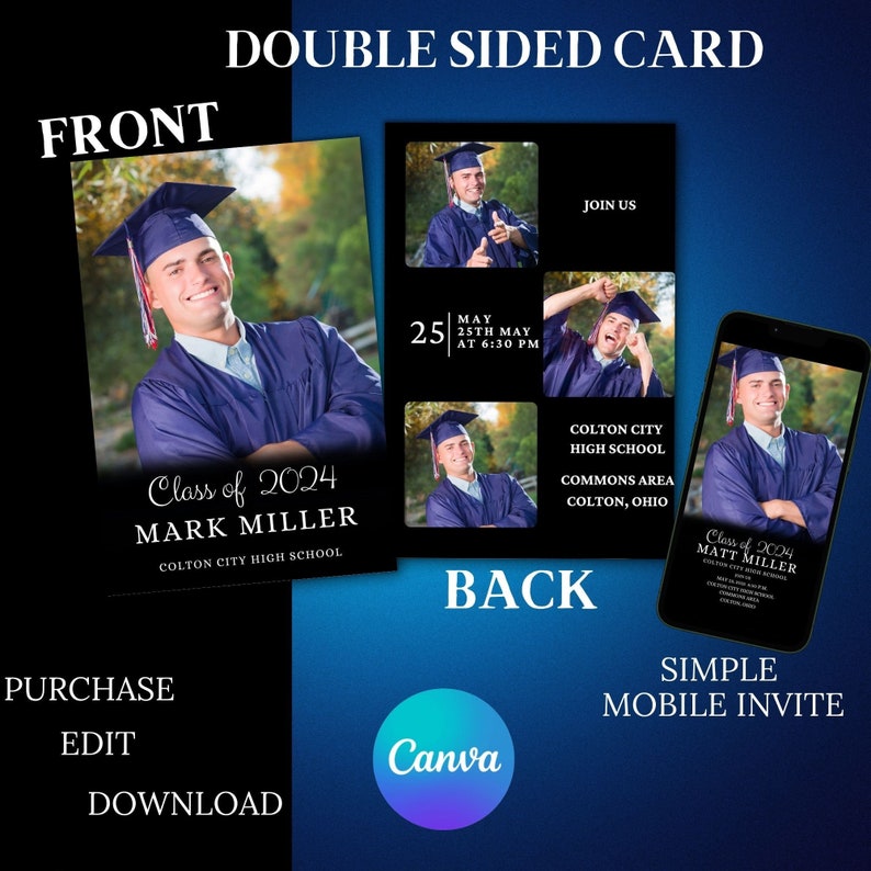 Graduation Announcement Invitation, Printable High School Graduation ...